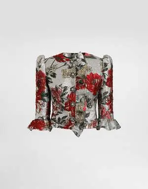 Dolce & Gabbana Single-breasted Floral Jacket With Ruffles Collection Multi-colored