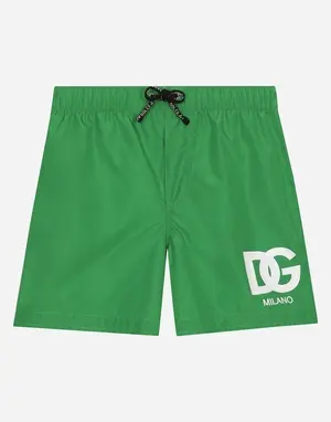 Dolce & Gabbana Nylon Swim Trunks With Dg Logo Beachwear Green - Multicolor