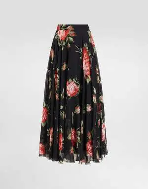 Dolce & Gabbana Rose Bouquet-print Chiffon Circle Skirt Skirts - Multicolor
