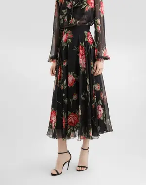 Dolce & Gabbana Rose Bouquet-print Chiffon Circle Skirt