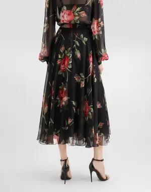 Dolce & Gabbana Rose Bouquet-print Chiffon Circle Skirt