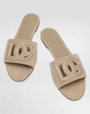 Dolce & Gabbana Suede Slippers With Rhinestones Slides And Mules