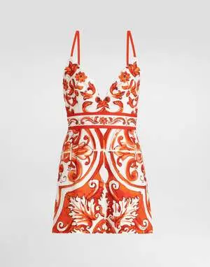 DOLCE & GABBANA Dolce & Gabbana Majolica-Print Charmeuse Mini Dress