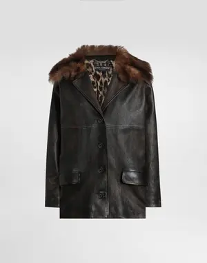 Dolce & Gabbana Leather Jacket With Fur Collar Coats And Jackets - Brown