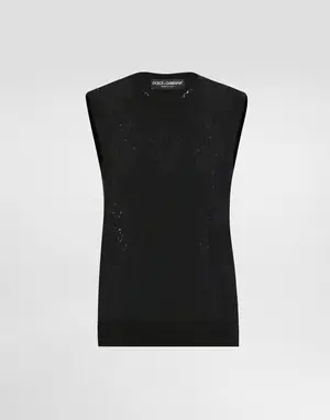 Dolce & Gabbana Wool And Lace Tank Top Sweaters And Cardigans - Black
