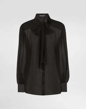 Dolce & Gabbana Silk Chiffon Pussy-bow Shirt - Black