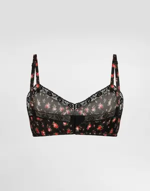 Dolce & Gabbana Small Rose-print Satin And Lace Bra Underwear