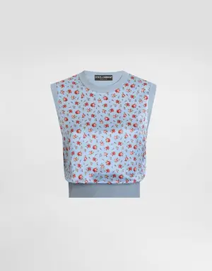 Dolce & Gabbana Small Rose-print Silk Tank Top Sweaters And Cardigans - Multicolor