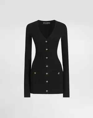Dolce & Gabbana Virgin Wool Ribbed Cardigan Sweaters And Cardigans - Black