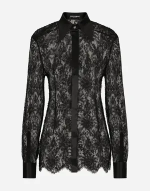 Dolce & Gabbana Chantilly Lace Shirt With Satin Details Shirts And Tops Lace - Black
