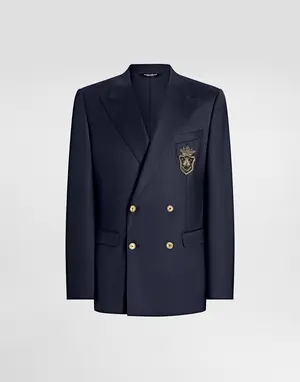 Dolce & Gabbana Double-breasted Wool Jacket With Patch Suits And Blazers - Blue