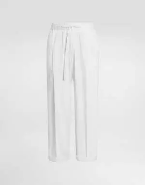 Dolce & Gabbana Silk Twill Jogging Pants With Dg Embroidered Patch - White