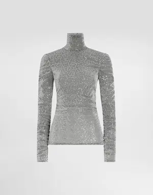 Dolce & Gabbana Draped Sequined Turtle-neck Top Shirts And Tops