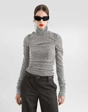 Dolce & Gabbana Draped Sequined Turtle-neck Top Shirts And Tops