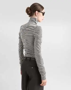 Dolce & Gabbana Draped Sequined Turtle-neck Top Shirts And Tops