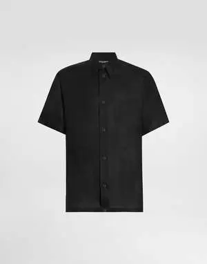 Dolce & Gabbana Linen Canvas Shirt With Dg Embroidery Shirts Linen - Black