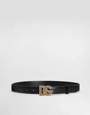 Dolce & Gabbana Calfskin Belt With Dg Logo Belts Leather - Black