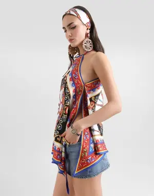 Dolce & Gabbana Carretto-print Halter Neck Twill Top - Multicolor