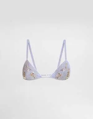 Dolce & Gabbana Striped Poplin Bra With Embroidery Underwear - Multicolor