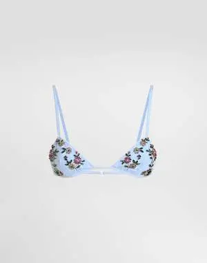 Dolce & Gabbana Striped Poplin Bra With Embroidery Underwear - Multicolor