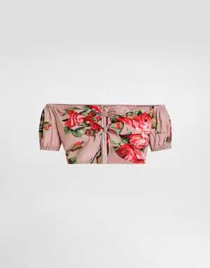Dolce & Gabbana Rose Bouquet-print Cotton Top Shirts And Tops - Multicolor