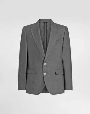 Dolce & Gabbana Sicilia Single-breasted Jacket In Washed Linen Suits And Blazers - Grey