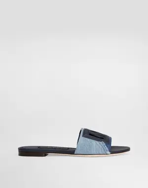 Dolce & Gabbana Patchwork Denim Sliders With Dg Logo Slides And Mules Denim - Blue
