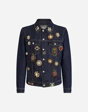 Dolce & Gabbana Cotton Denim Jacket With Bejeweled Detailing Coats And Jackets Multi-colored - Multicolor