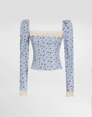 Dolce & Gabbana Rose-print Charmeuse Top - Multicolor