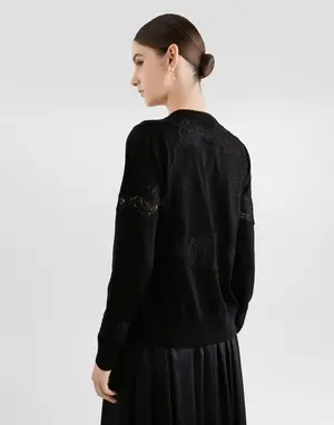 Dolce & Gabbana Wool Cardigan With Lace Sweaters And Cardigans