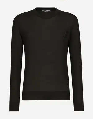 Dolce & Gabbana Cashmere Round-neck Sweater With Dg Embroidery Sweaters And Cardigans - Black