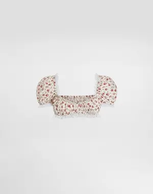 Dolce & Gabbana Rose-print Poplin Cropped Top