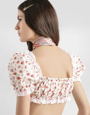 Dolce & Gabbana Rose-print Poplin Cropped Top