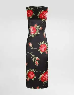 Dolce & Gabbana Rose Bouquet-print Satin Dress Dresses - Multicolor