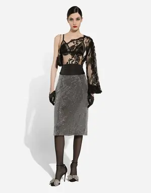 Dolce & Gabbana Crystal Mesh Calf-length Skirt