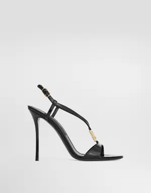 Dolce & Gabbana Patent Leather Stiletto Sandals With Dg Logo - Black