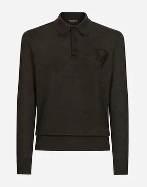 Dolce & Gabbana Long-sleeved Cashmere Polo-shirt With Embroidered Logo Sweaters And Cardigans Gray - Grey