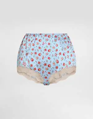 Dolce & Gabbana Small Rose-print Lace And Satin Briefs Underwear - Multicolor