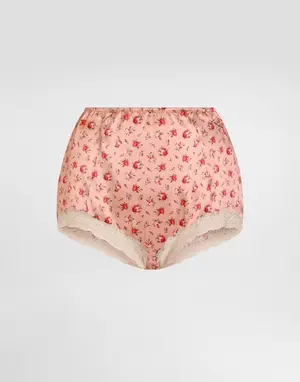 Dolce & Gabbana Small Rose-print Lace And Satin Briefs Underwear - Multicolor