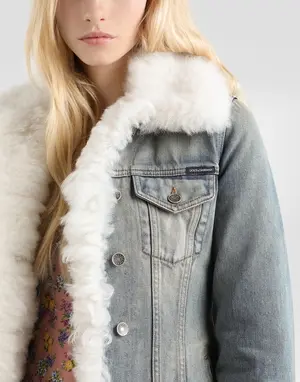 Dolce & Gabbana Denim Jacket With Fur Effect Details Denim And Jeans Multi-colored
