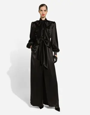 Dolce & Gabbana Long Silk Satin Dress With Front Slit Dresses