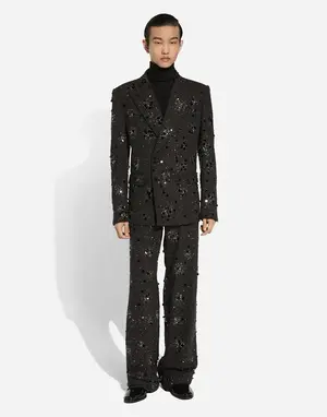 Dolce & Gabbana Embellished Stretch Wool Blend Tailored Trousers