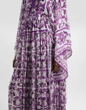 Dolce & Gabbana Majolica Print Chiffon Maxi Dress