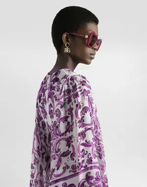 Dolce & Gabbana Majolica Print Chiffon Maxi Dress