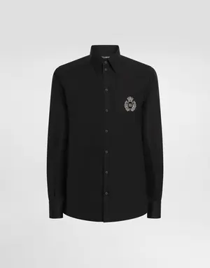 Dolce & Gabbana Cotton Shirt With Heraldic Patch Shirts - Black