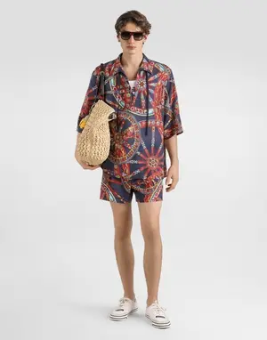 Dolce & Gabbana Carretto-print Linen Bermuda Shorts