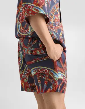 Dolce & Gabbana Carretto-print Linen Bermuda Shorts
