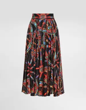 Dolce & Gabbana Long Circle Skirt In Carretto-print Devoré Twill Skirts - Multicolor