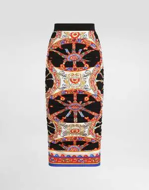 Dolce & Gabbana Carretto-print Charmeuse Midi Skirt
