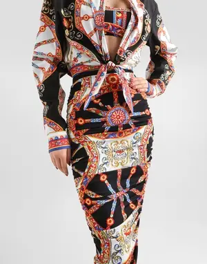 Dolce & Gabbana Carretto-print Charmeuse Midi Skirt